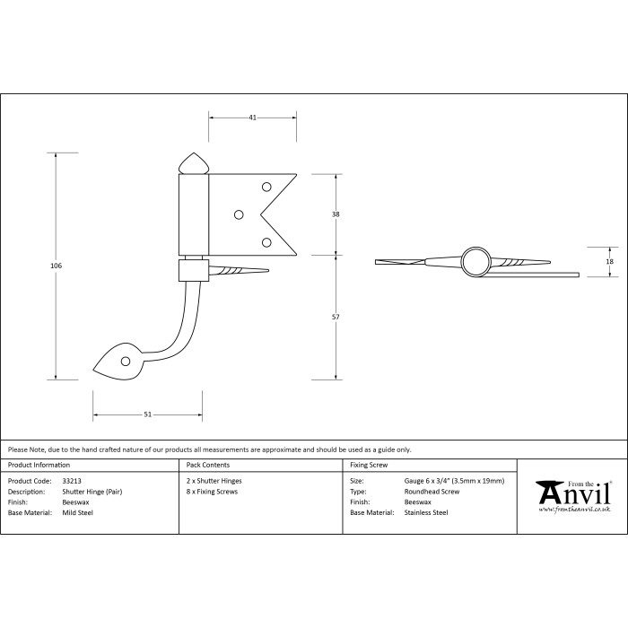 Shutter Hinge- Pair - SWS Hardware