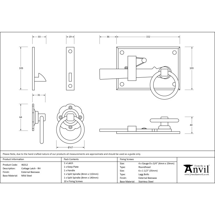 External Cottage Latch - Right Hand - SWS Hardware